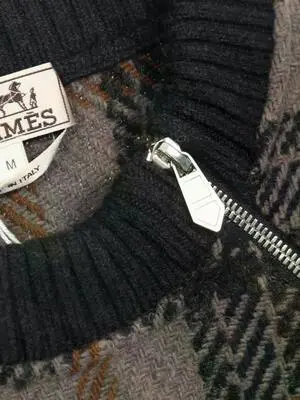 Hermès 2010s Check Quarter-zip Sweater - Grey