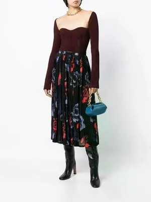 FERRAGAMO Floral-print Pleated Midi Skirt