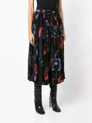 FERRAGAMO Floral-print Pleated Midi Skirt