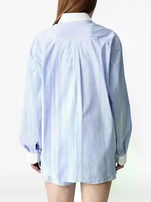 SPORTY & RICH Src Striped Embroidered-logo Shirt