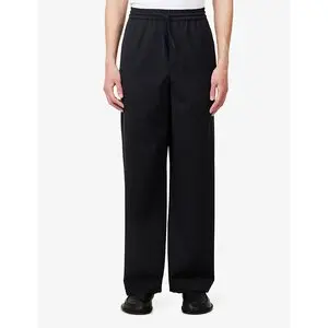 Loewe Anagram-embroidered Relaxed-fit Wool Trousers - Black