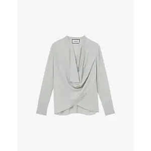 REISS Lauren Notch-neck Draped Silk Shirt - Grey