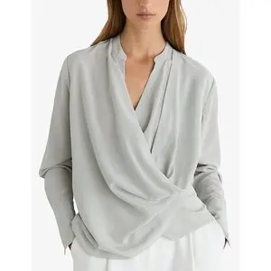 REISS Lauren Notch-neck Draped Silk Shirt