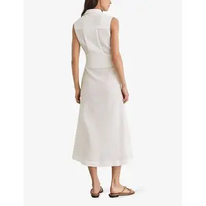 REISS Sleeveless Belted Cotton Midi Dress