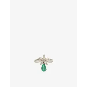 FORAGE & FIND Vintage 18ct White Gold Emerald Flower Diamond Ring - Silver