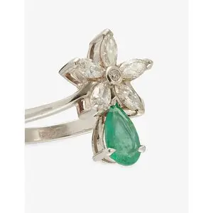 FORAGE & FIND Vintage 18ct White Gold Emerald And Diamond Flower Ring