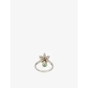 FORAGE & FIND Vintage 18ct White Gold Emerald And Diamond Flower Ring
