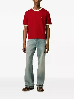 AMI Paris Contrasted Cotton T-shirt With De Coeur - Red