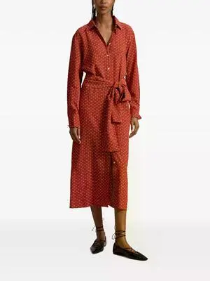 Polo Ralph Lauren Geometric-print Belted Shirt Midi Dress - Red