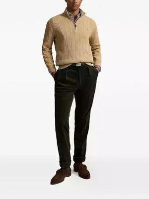 Polo Ralph Lauren Beige Cotton Cable Knit Quarter-zip Sweater