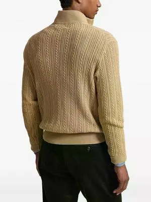 Polo Ralph Lauren Beige Cotton Cable Knit Quarter-zip Sweater
