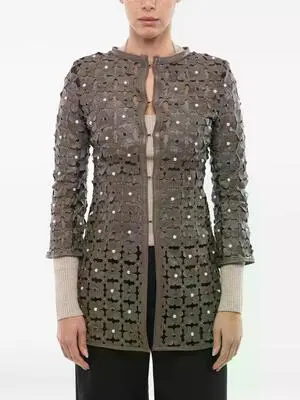 CABAN ROMANTIC Flower-appliqué Lbrown Eather Coat