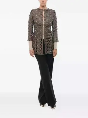 CABAN ROMANTIC Flower-appliqué Lbrown Eather Coat