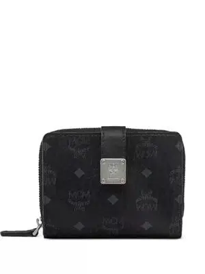Mcm Visetos-print Logo-plaque Wallet - Black