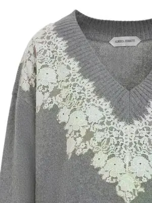 Alberta Ferretti Lace-trim V-neck Sweater