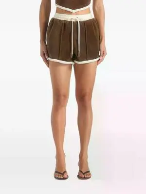 Manière De Voir Delina In Contrast Velour Mini Shorts - Brown
