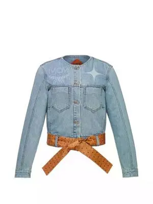 Mcm Logo-print Tie-waist Denim Jacket