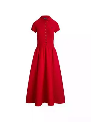 Polo Ralph Lauren Button-details Polo-collar Cotton Midi Dress - Red