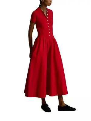 Polo Ralph Lauren Button-detailed Cotton Midi Dress - Red