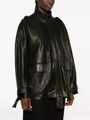 GIORGIO BRATO Leather Epaulette Jacket - Black