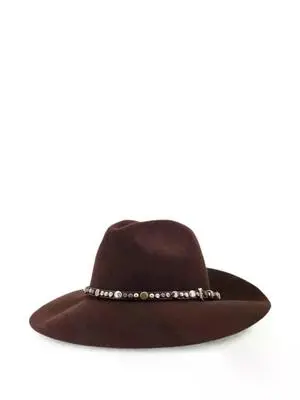 GOLDEN GOOSE Golden Studded Leather Fedora Hat - Brown