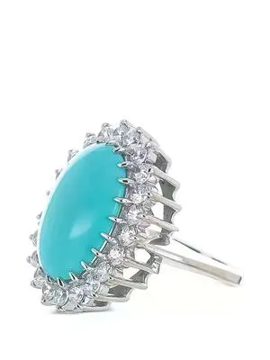 FANTASIA BY DESERIO Oval Turquoise And Cubic Zirconia Ring In 14k White Gold