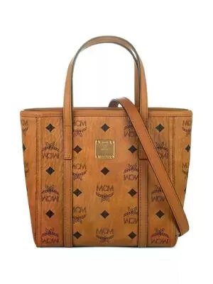Mcm Visetos-print Logo-plaque Tote Bag - Brown