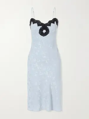 Maison Mayle Pina Lace-trimmed Silk-crepe De Chine Midi Dress - Blue