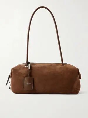 Max Mara Logo-debossed Leather-trimmed Suede Shoulder Bag - Brown