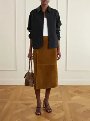 Max Mara Logo-debossed Leather-trimmed Suede Shoulder Bag - Brown
