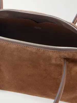 Max Mara Logo-debossed Leather-trimmed Suede Shoulder Bag - Brown