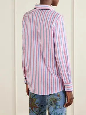 Etro Striped Floral-jacquard Cotton-poplin Shirt
