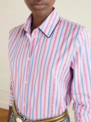 Etro Striped Floral-jacquard Cotton-poplin Shirt