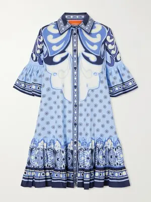 La DoubleJ Choux Tiered Printed Cotton-poplin Shirt Dress - Blue