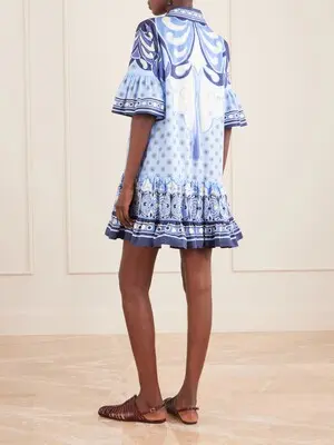 La DoubleJ Choux Tiered Printed Cotton-poplin Shirt Dress - Blue