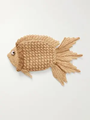 ANYA HINDMARCH Fish Raffia And Leather-trimmed Clutch - Neutrals
