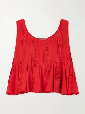 Sea Pippa Embroidered Cotton Tank - Red