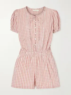 Faithfull The Brand Emilie Checked Cotton Poplin Playsuit - Red