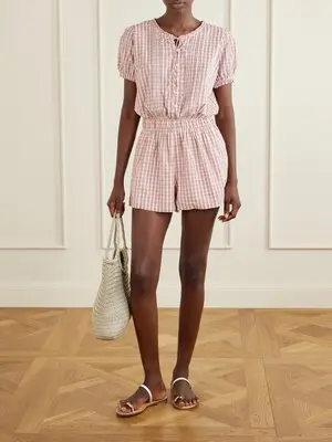 Faithfull The Brand Emilie Checked Cotton Poplin Playsuit