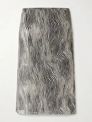 ST. AGNI Savannah Zebra-print Silk Midi Wrap Skirt