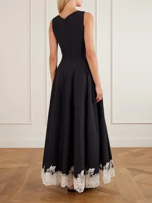 Simkhai Mira Lace-trimmed Cotton-blend Faille Maxi Dress