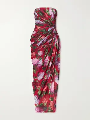 Carolina Herrera Floral-print Gathered Silk-chiffon Gown - Multi