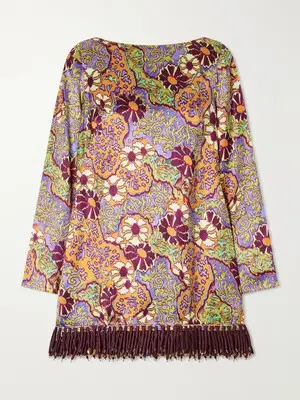 ALEMAIS Floral-print Fringed Satin Mini Dress - Multi