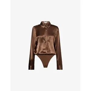 ABADIA Long-sleeve Classic-collar Satin Shirt With Bodysuit