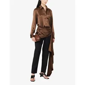 ABADIA Long-sleeve Classic-collar Satin Shirt With Bodysuit