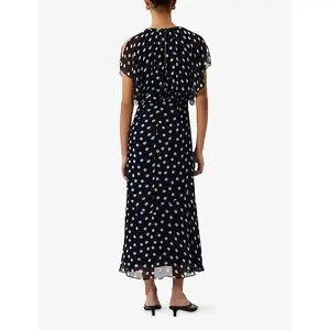 Whistles Polka Dot Chiffon Midi Dress - Blue