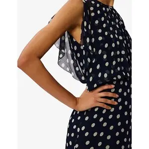Whistles Polka Dot Chiffon Midi Dress - Blue