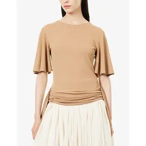 ABADIA Ruched Frill Stretch-woven T-shirt