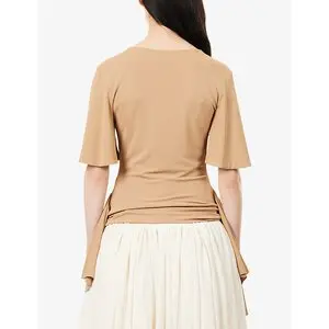 ABADIA Ruched Frill Stretch-woven T-shirt