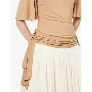 ABADIA Ruched Frill Stretch-woven T-shirt